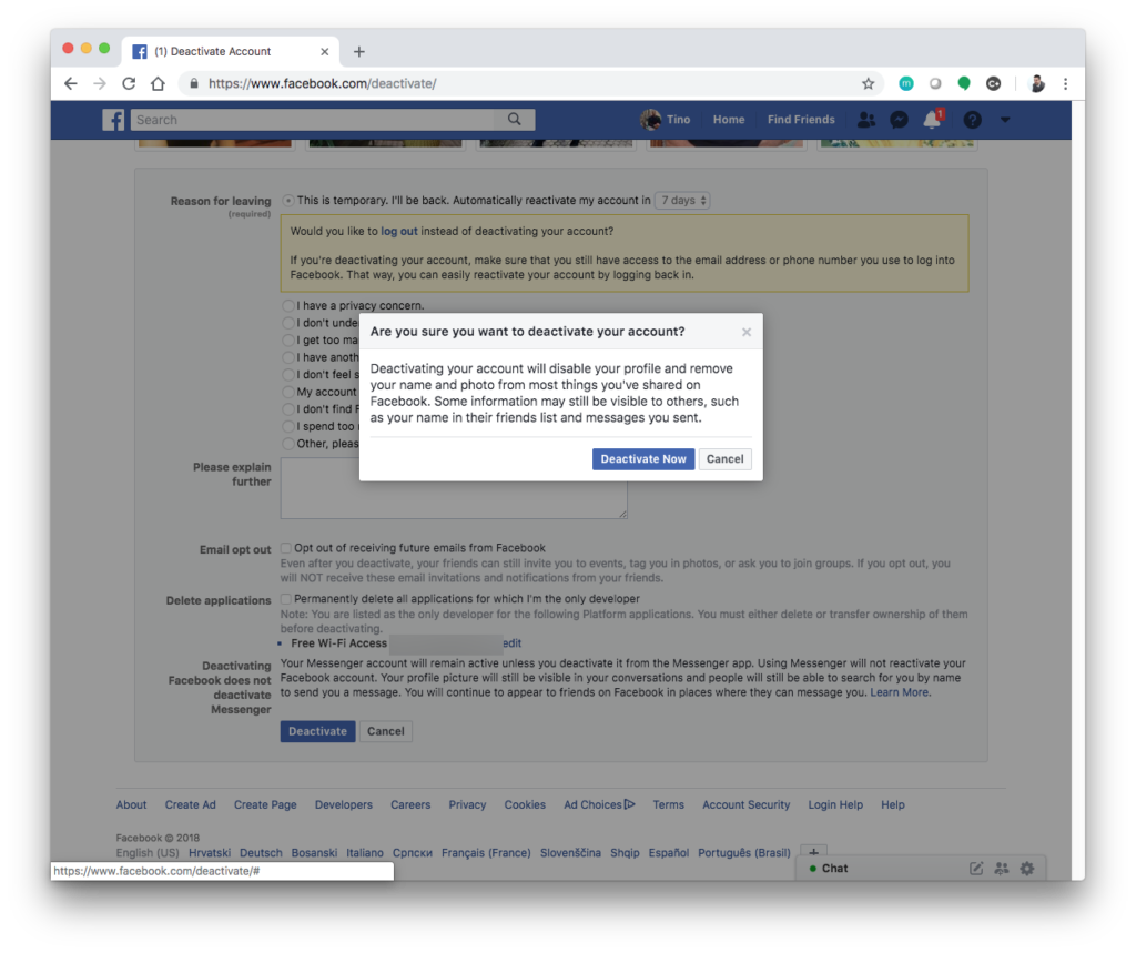Kako deaktivirati Facebook profil?