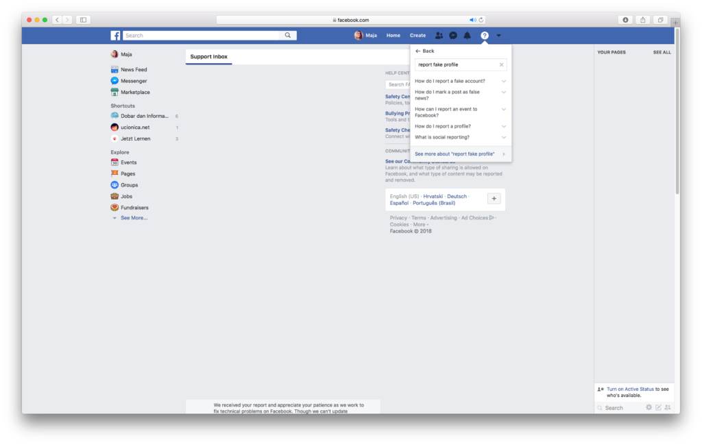 Kako kontaktirati Facebook za pomoć?