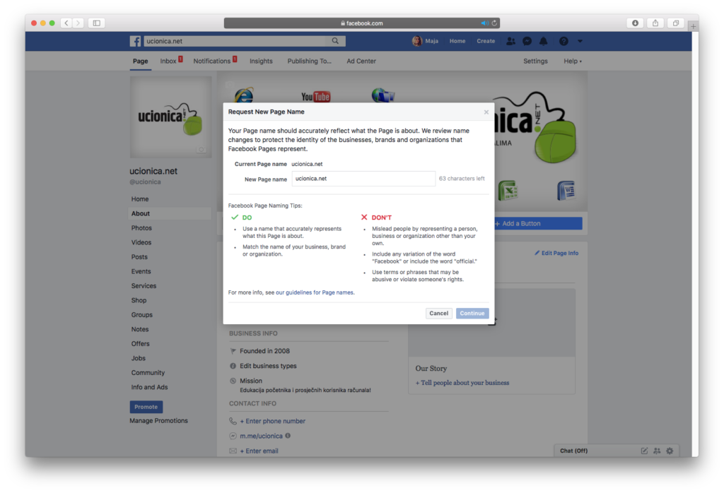 Kako promijeniti ime Facebook stranice