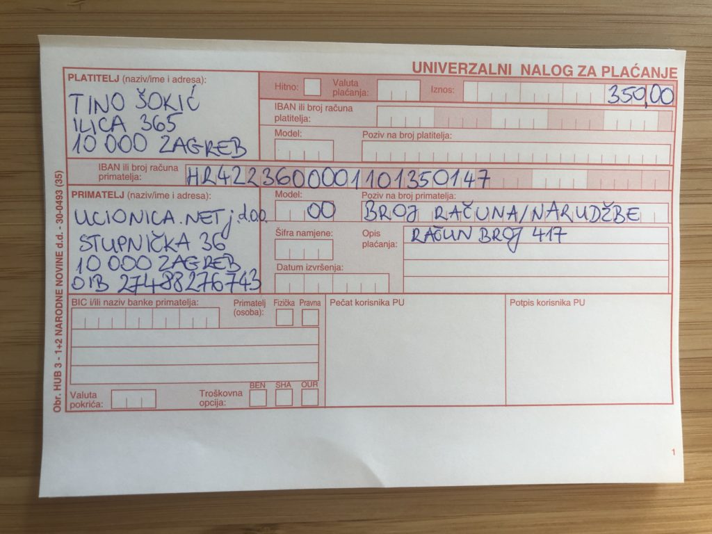 Kako pravilno ispuniti uplatnicu